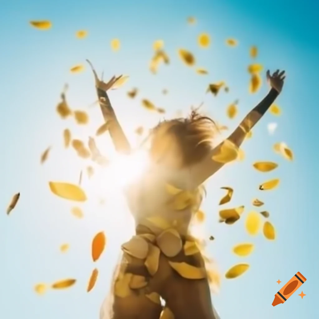 Joyful scene with sunlight and dancing leaves portraying happiness on ...