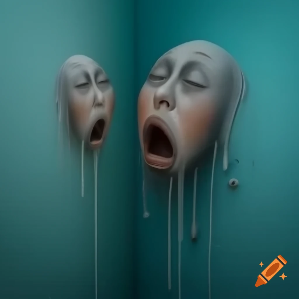 Surreal depiction of tears leaking through a wall on Craiyon