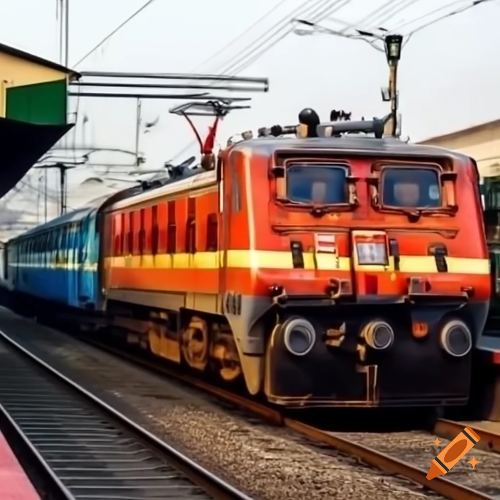 Locomotive with yellow Indian coaches at Mumbai railway station ...