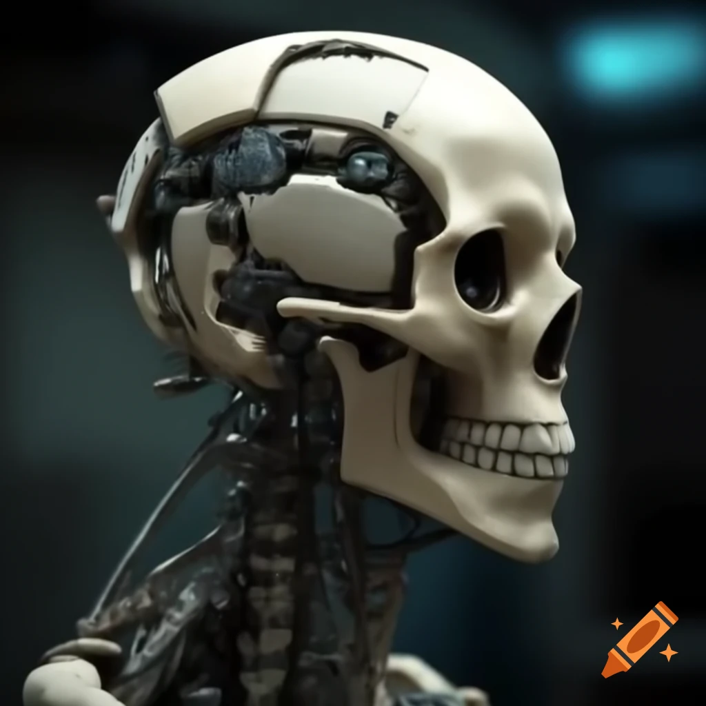 Robotic human head constructed from bones on Craiyon