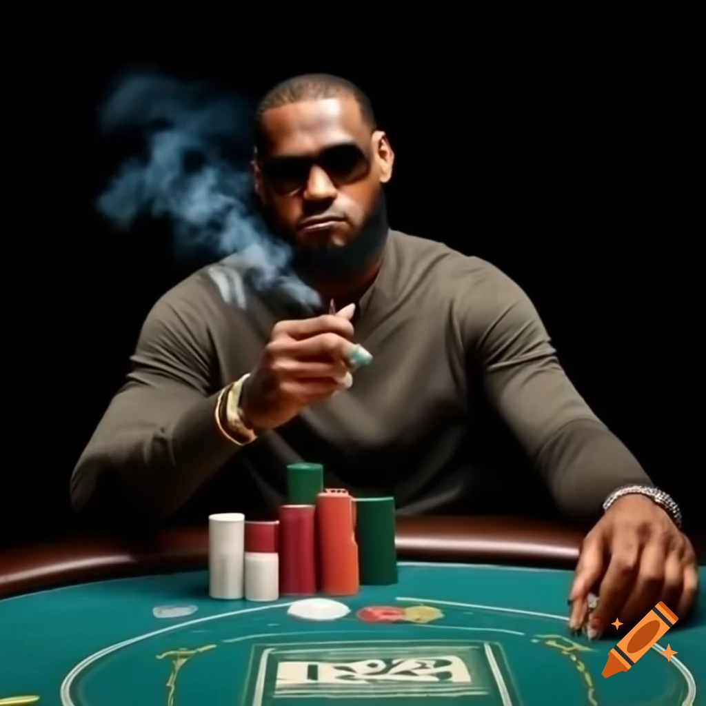 Lebron james engaging in casino activities while smoking on Craiyon