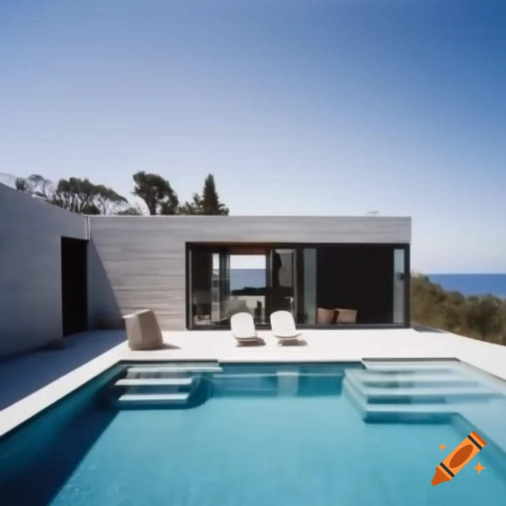 Cretan landscape featuring modern house with stone, pool, patio, and ...