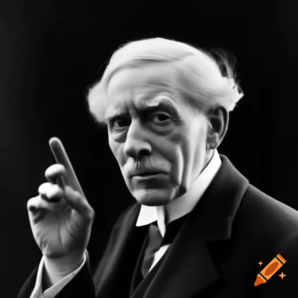 1920s British professor with white hair gesturing in various directions ...