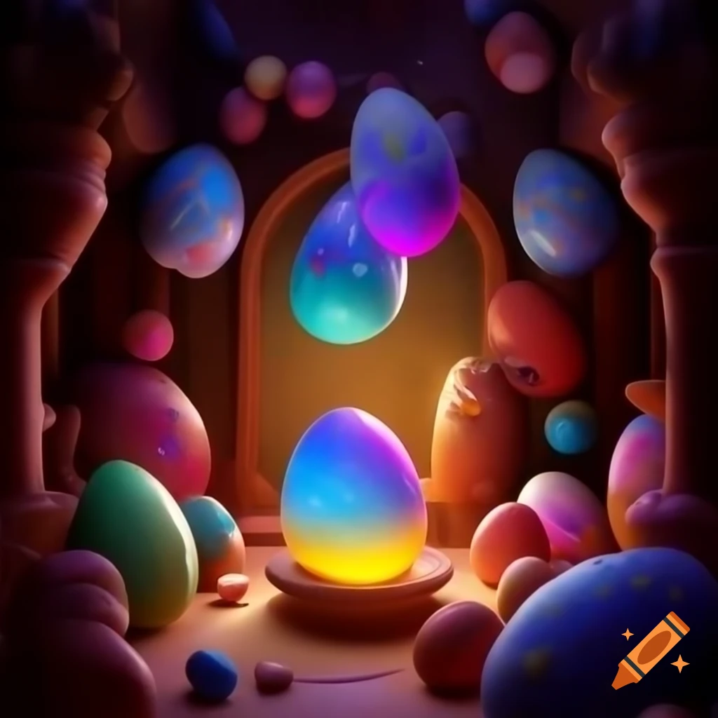 Colorful surreal scene inspired by Easter in claymation style on Craiyon
