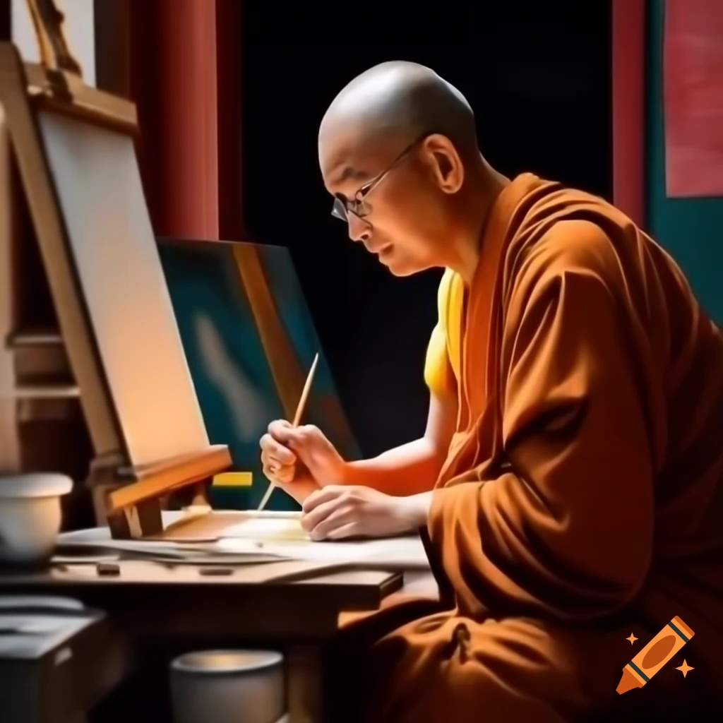 Buddhist artist creating a painting on Craiyon