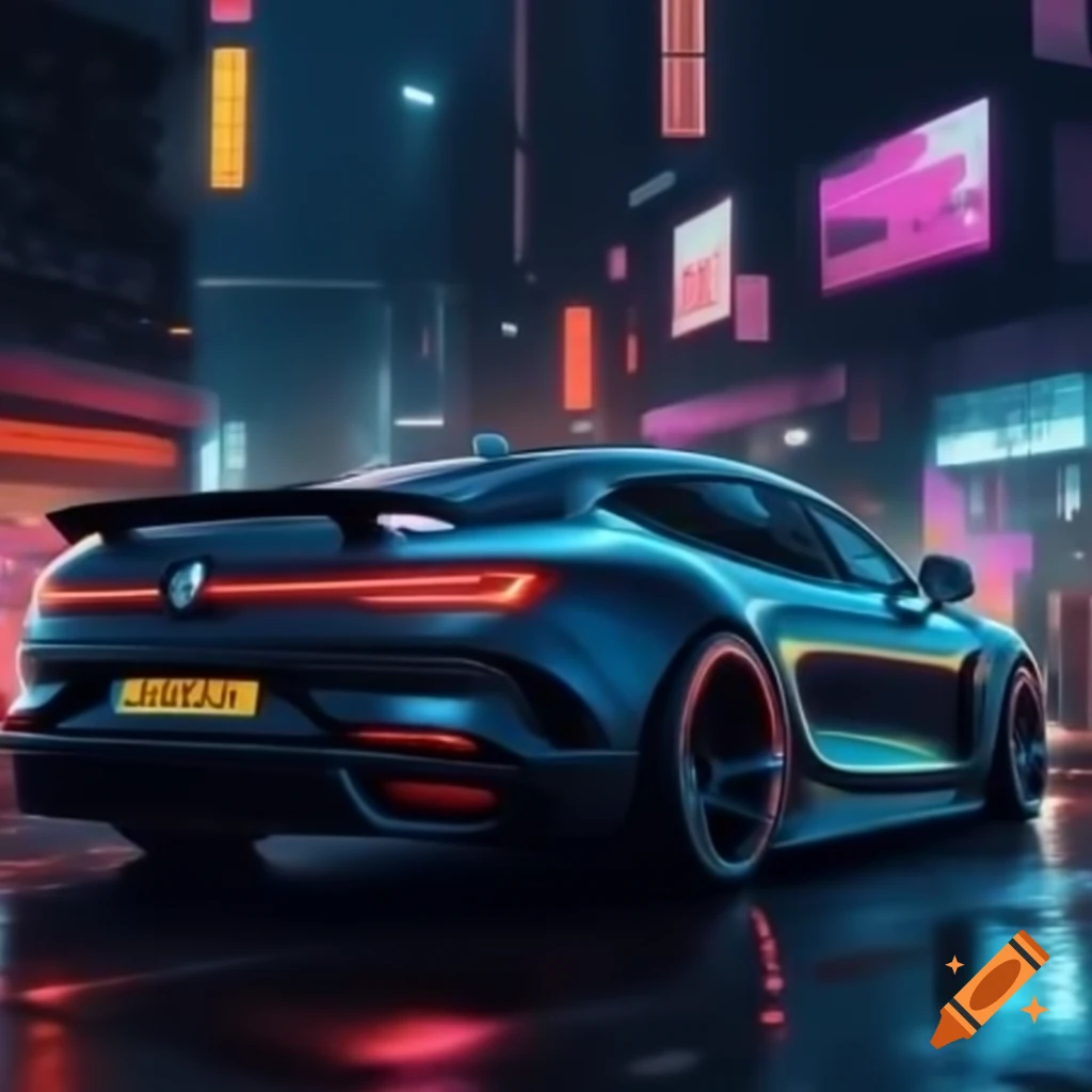 Renault r17 car with neon lights in vibrant cityscape at night on Craiyon