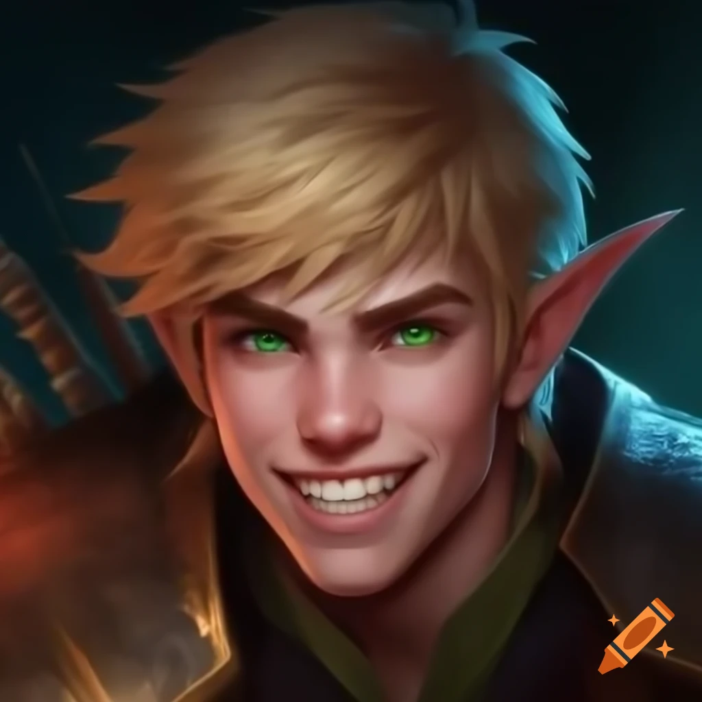 Hyperrealistic photograph of youthful male elf warrior with blond hair ...