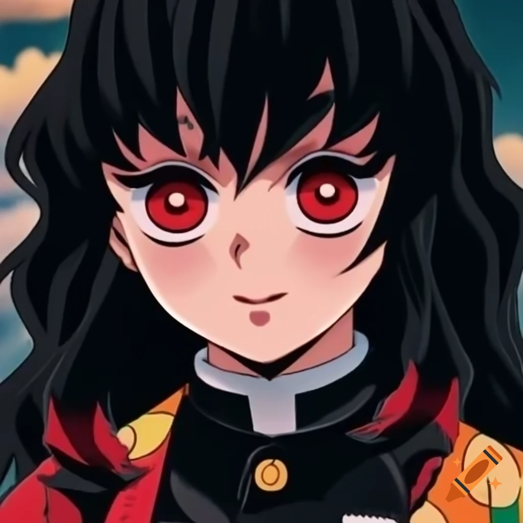 Girl with black and red hair in demon slayer hashira uniform with moon ...