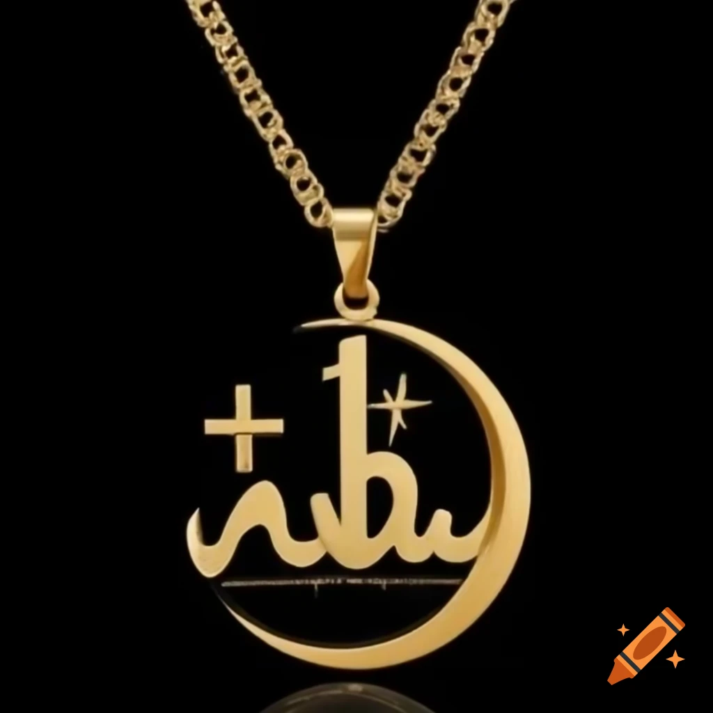 Elegant gold chain design with name ABDULLAH, stars, crescent moon, and ...