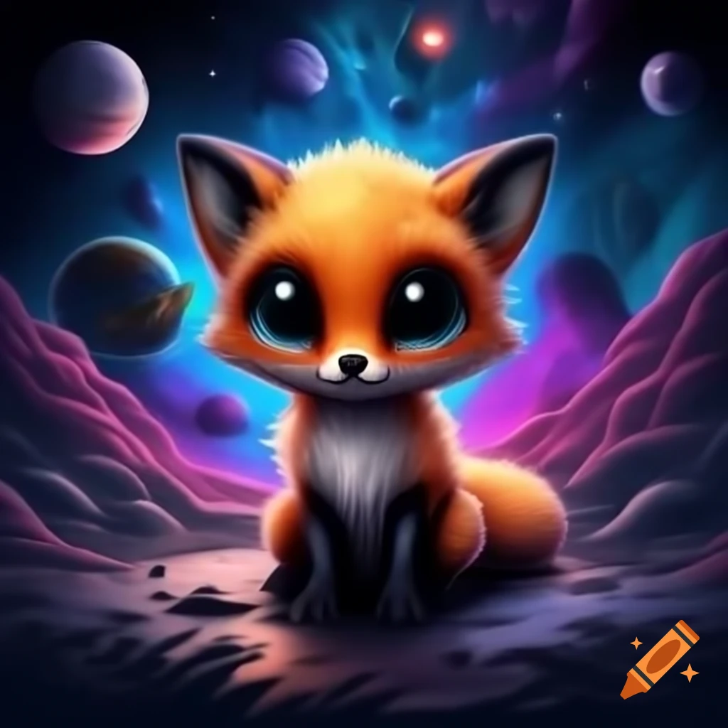 Alien fox with shimmering fur in vibrant cosmic nebula on Craiyon
