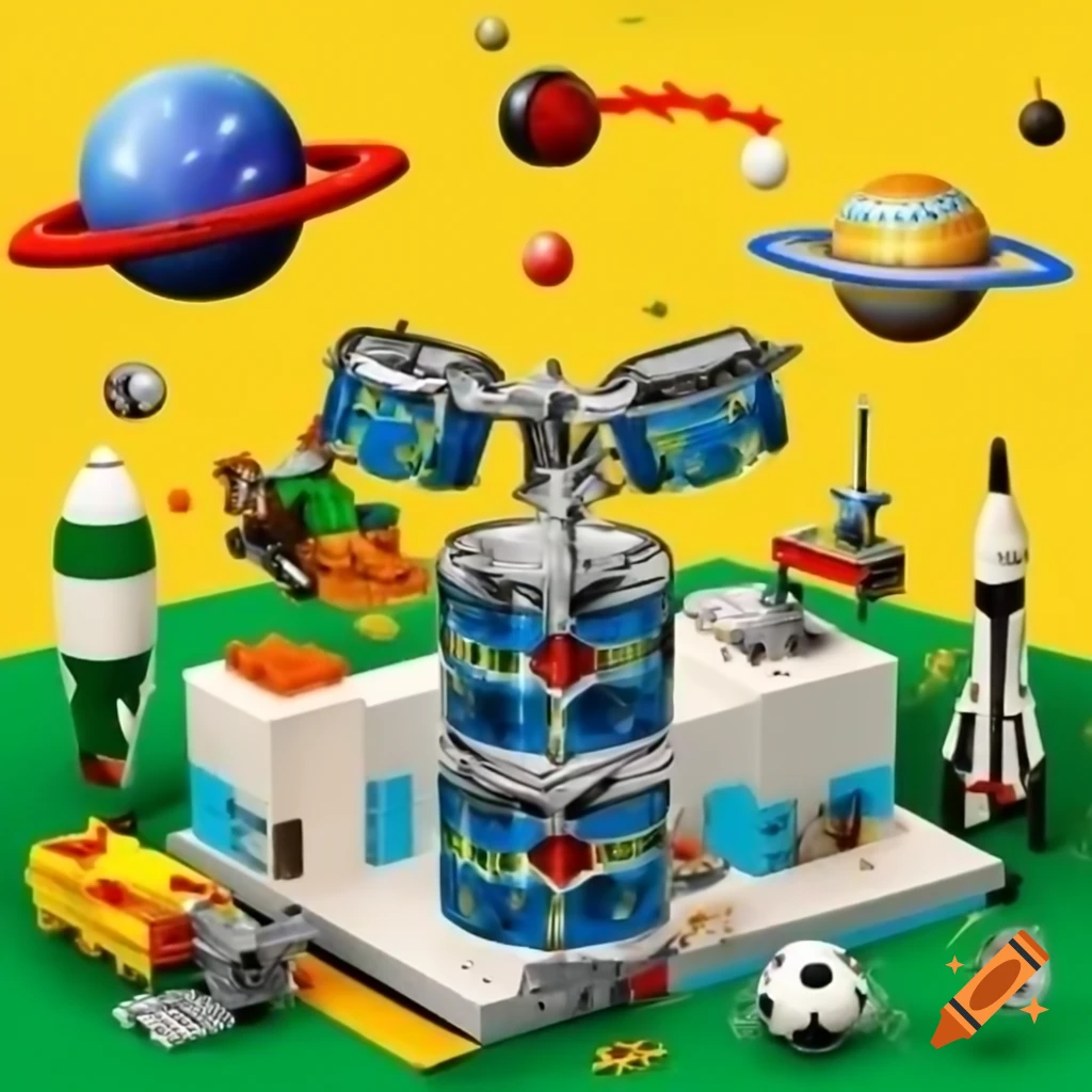 Collage design featuring Lego, space themes, Dog Man book, bananas ...