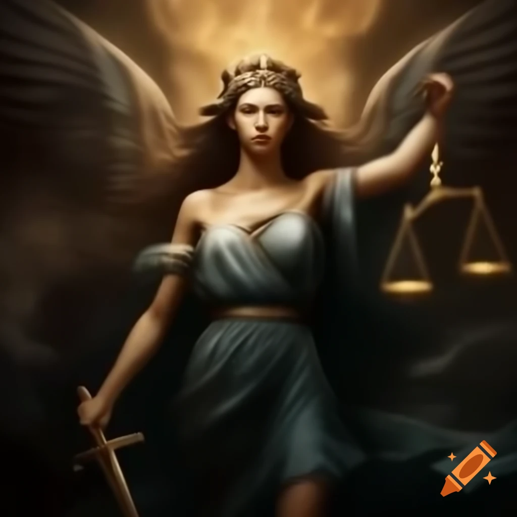 Majestic representation of Lady Justice with scales, symbolizing ...