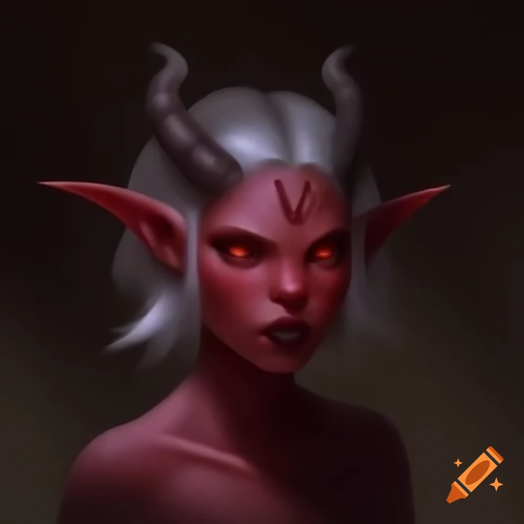 Tiefling character design with red skin, horns, and tail, emphasizing ...