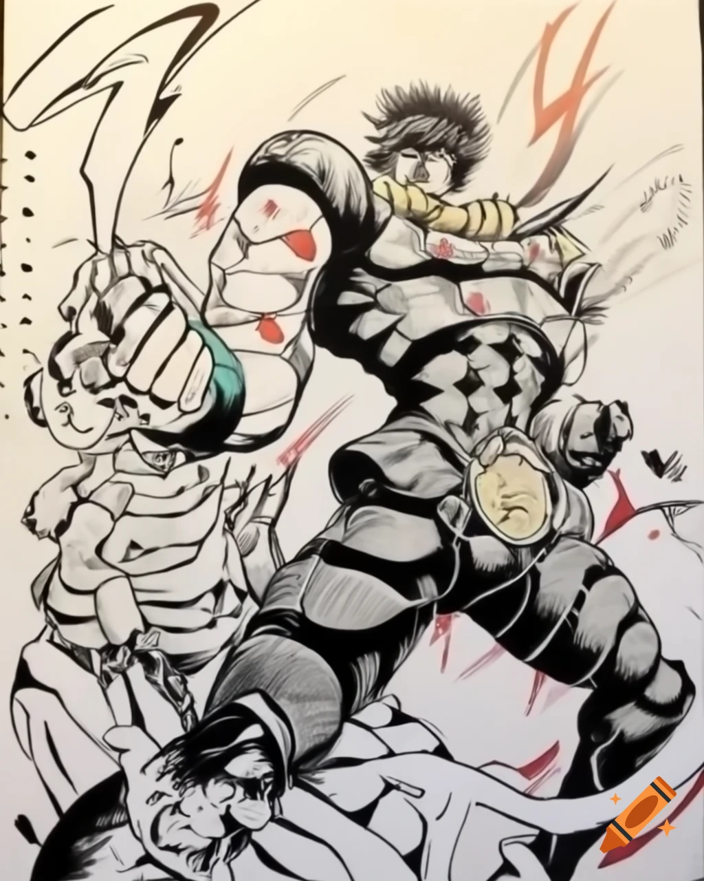 Powerful warrior in battle, JoJo's Bizarre Adventure manga style ...