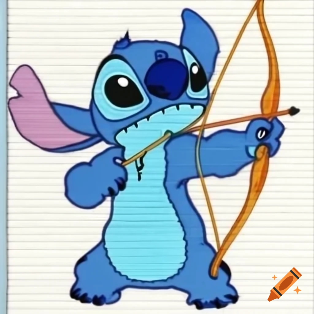 Stitch from Lilo and Stitch engaging in archery on Craiyon