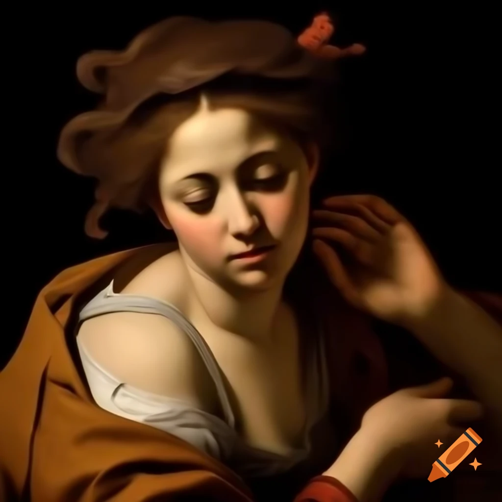 Female figure in chiaroscuro style inspired by Caravaggio, showcasing ...
