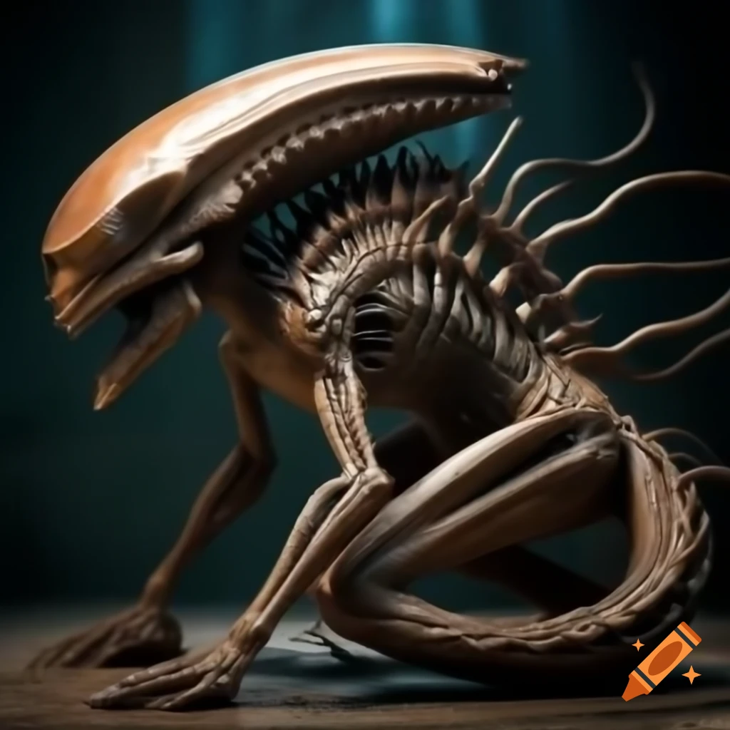 Hyperrealistic sculpture of a Xenomorph with detailed exoskeleton and ...
