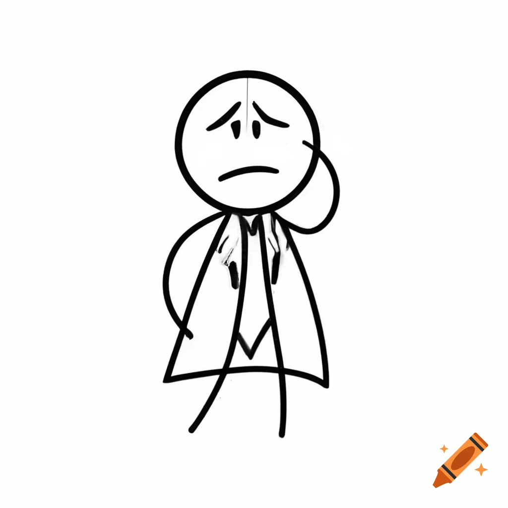 Stick figure scientist in lab coat with sweat bead on Craiyon