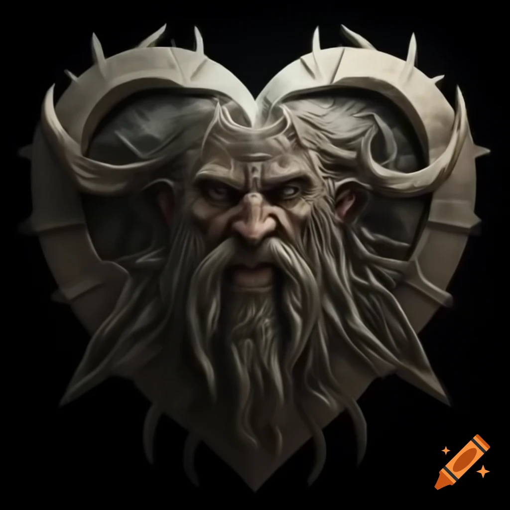 3D heart shaped from ancient Viking shields, symbolizing Norse saga on ...