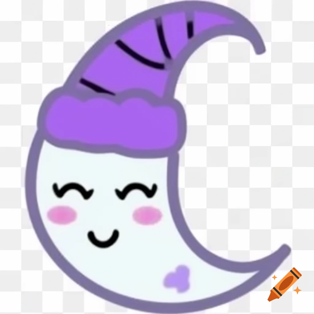 Crescent moon with face and purple stocking hat clipart on Craiyon