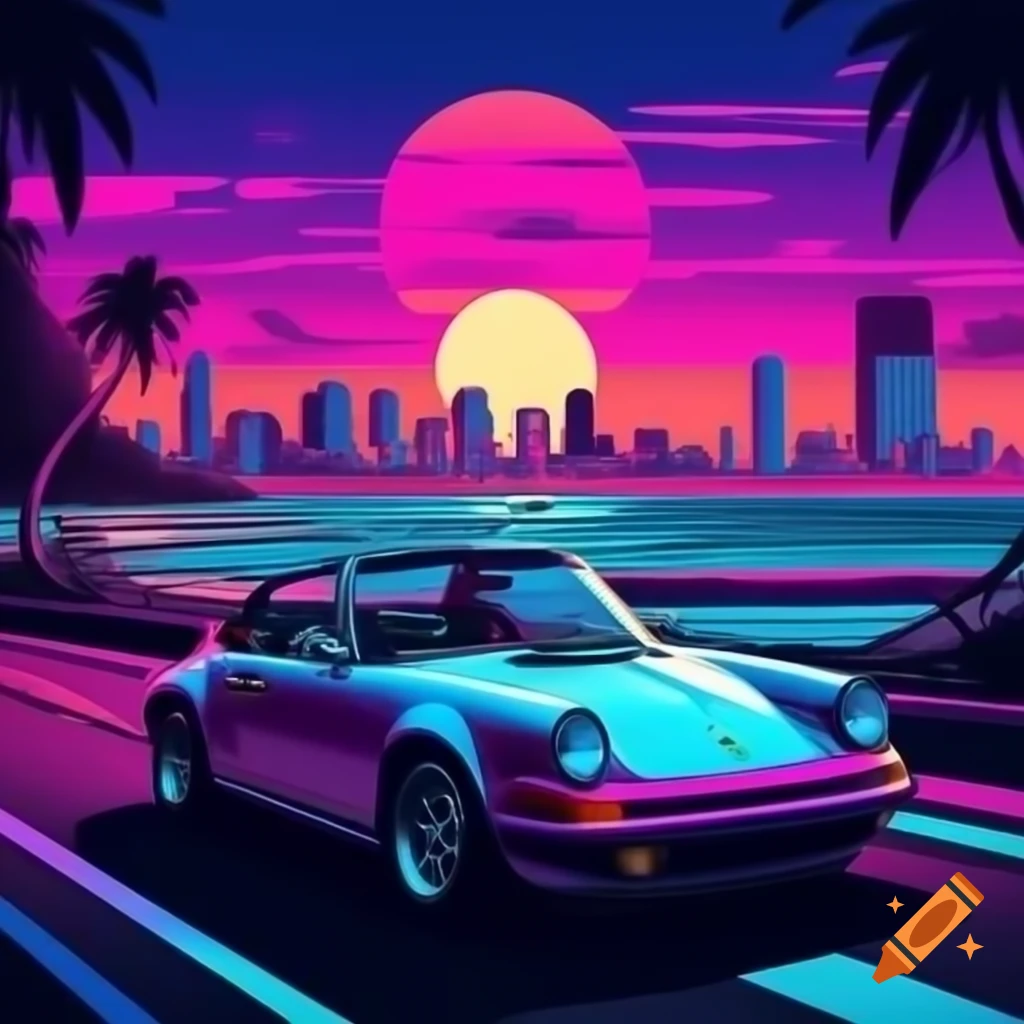 Retro 1980s miami beach in classic hanna-barbera animation style with ...