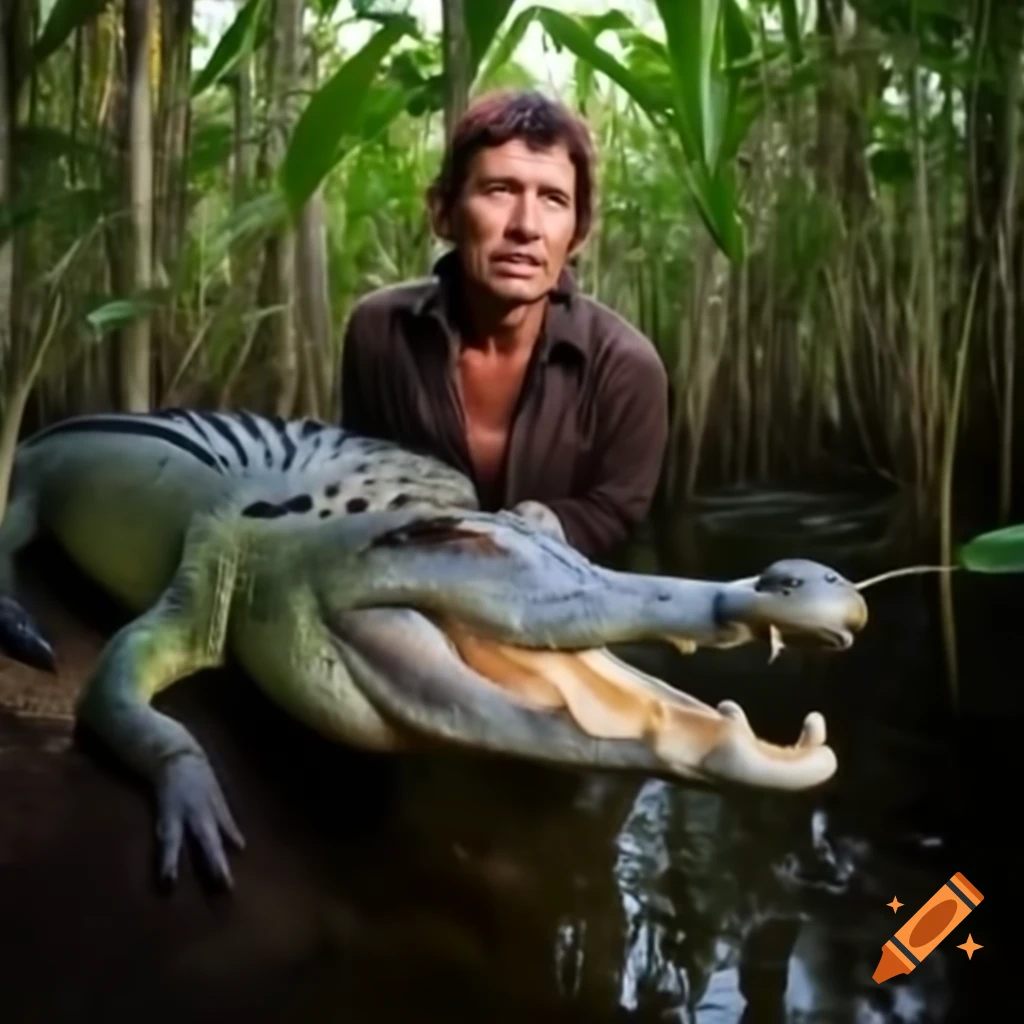 Cajun man in bayou with alligator on Craiyon