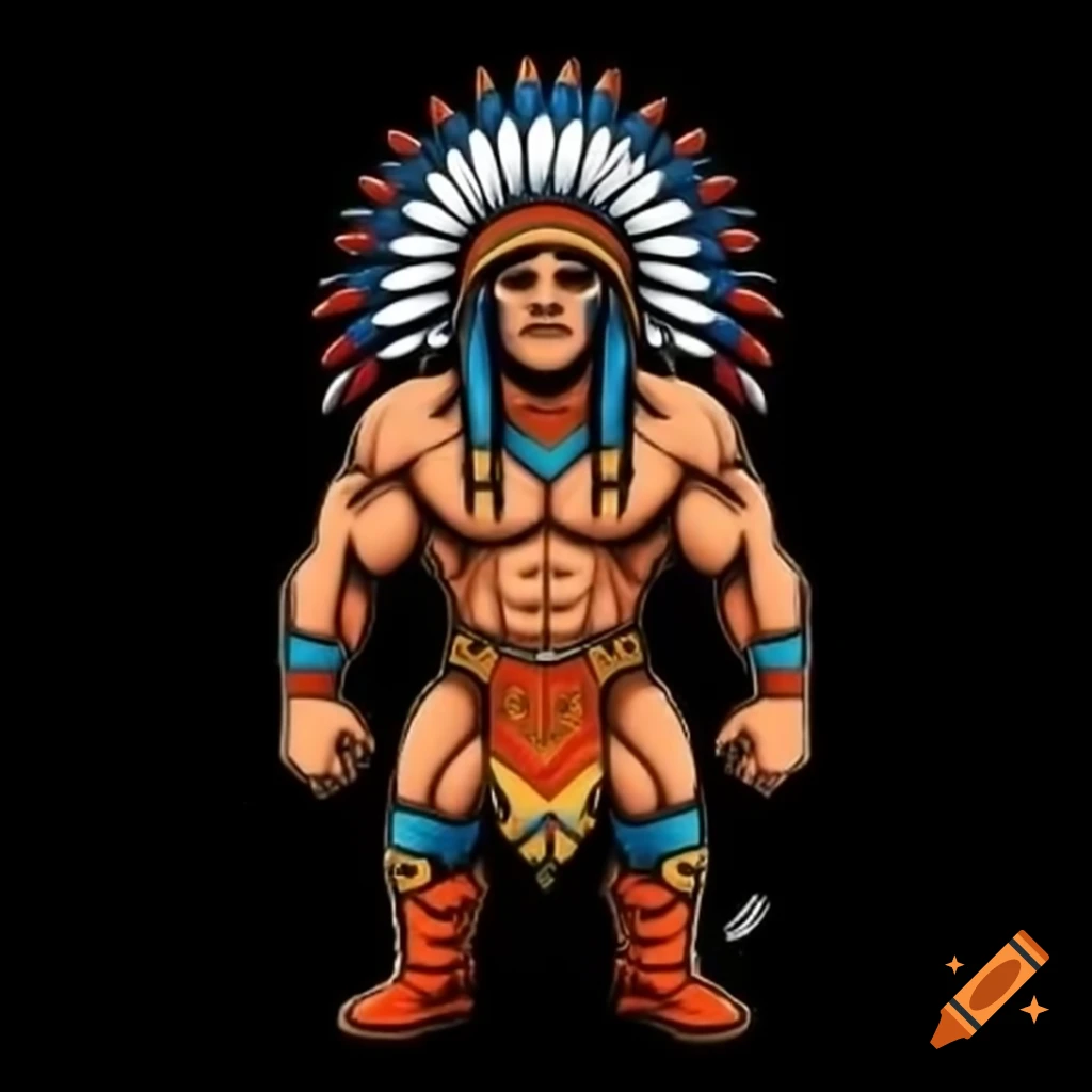 Native american wrestler in traditional regalia poised in the ring with ...
