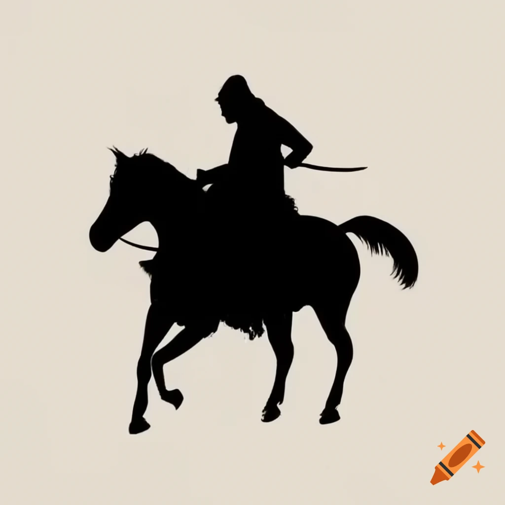 Silhouette of highlander on horseback from kavkaz running towards the ...