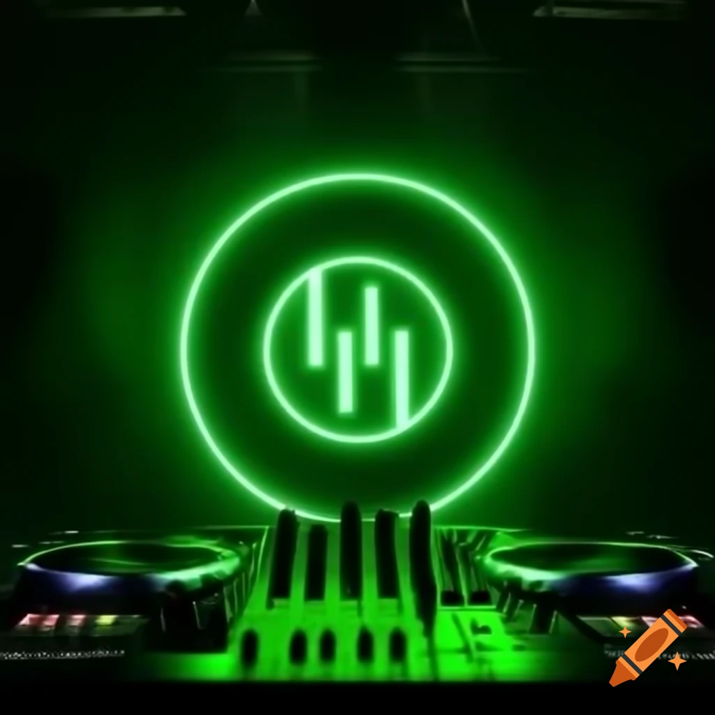 Dj logo design for dj rikkert in neon green color scheme on Craiyon