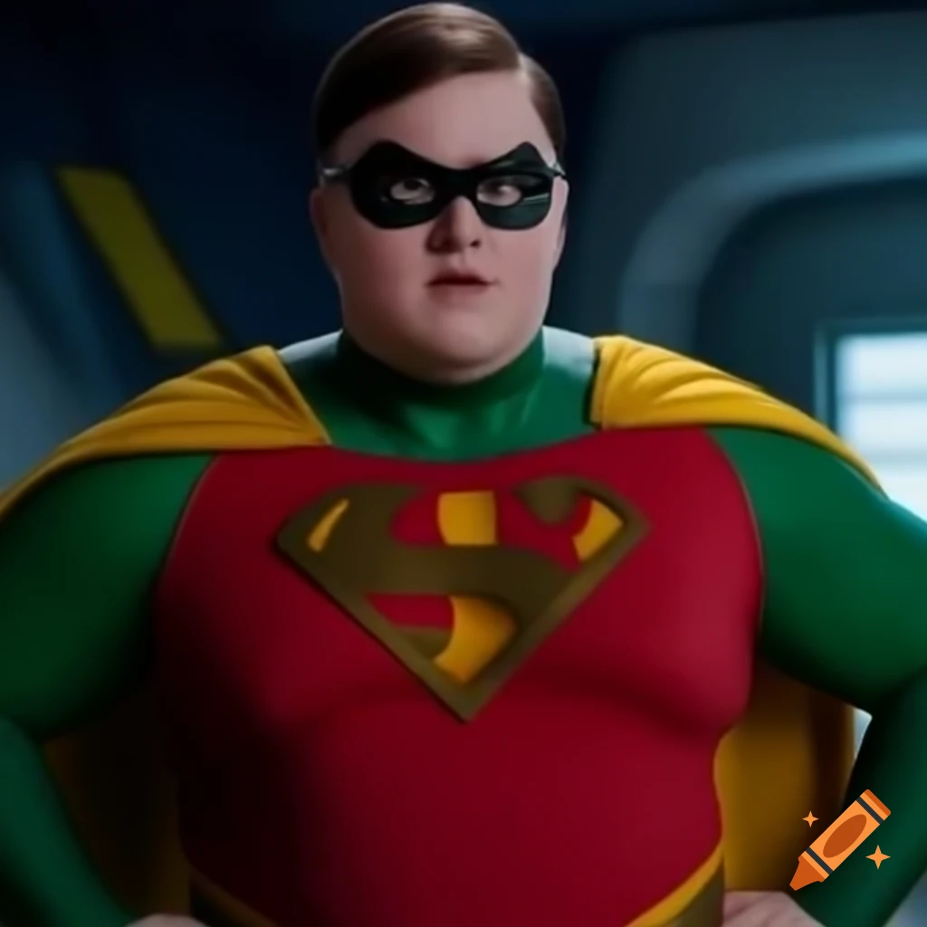 Chubby version of robin the dc superhero on Craiyon