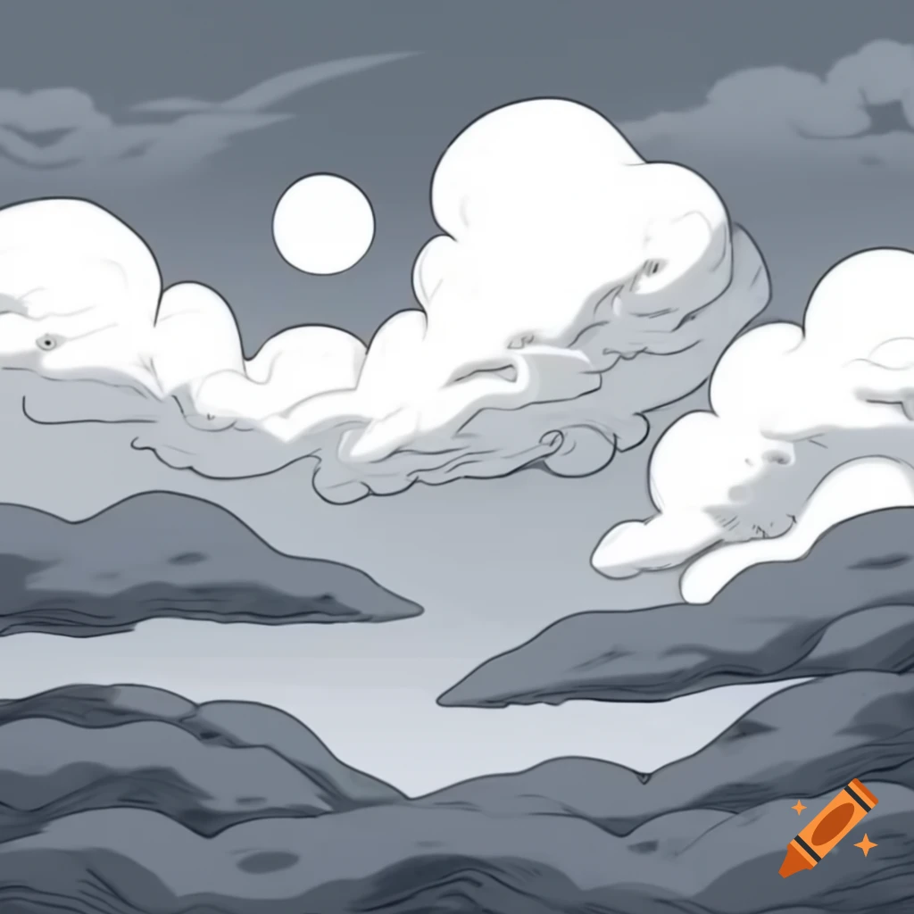 Somber sky with thick gray clouds over muted landscape on Craiyon