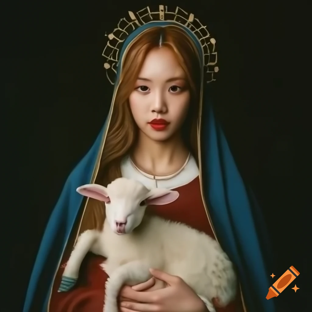 Lisa from Blackpink in Renaissance portrait style holding a lamb on Craiyon