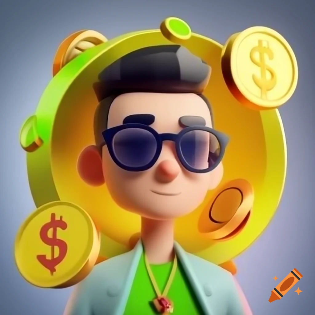 Animated charismatic coin character with sunglasses for meme coin ...
