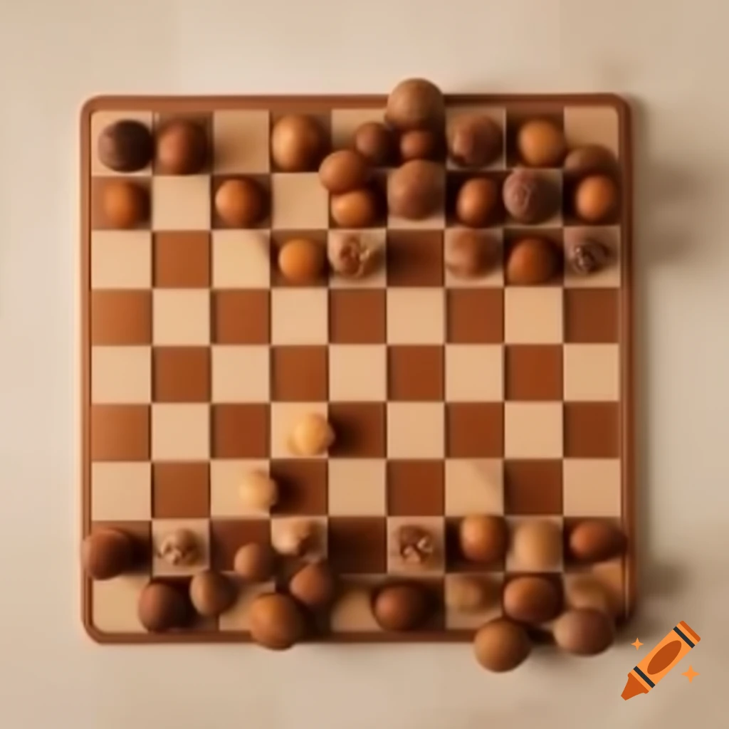 Chestnut colored checkers pieces arranged for a game on Craiyon