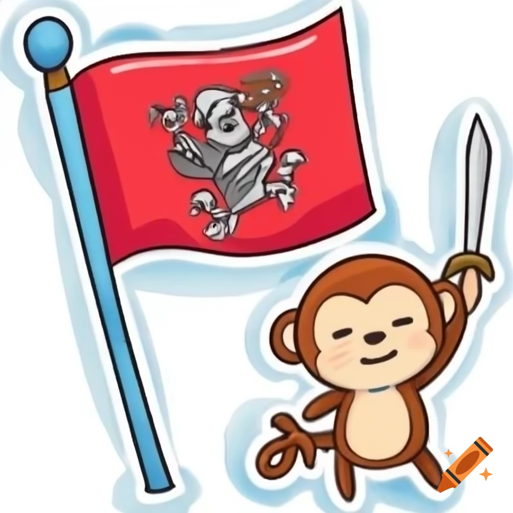 Flag featuring 'RED RAVENGERS' with cartoon monkey holding ruby sword ...