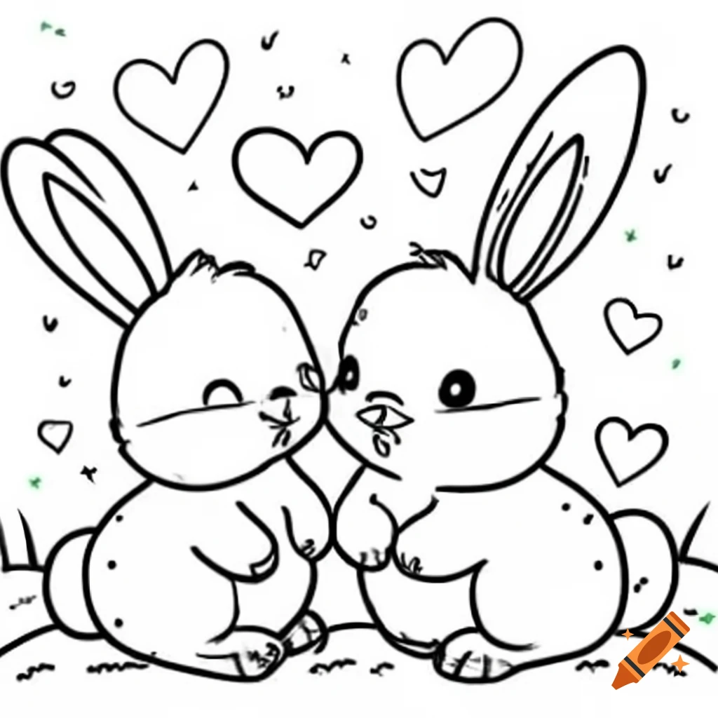 Black and white coloring page featuring a cute Valentine's Day bunny on ...