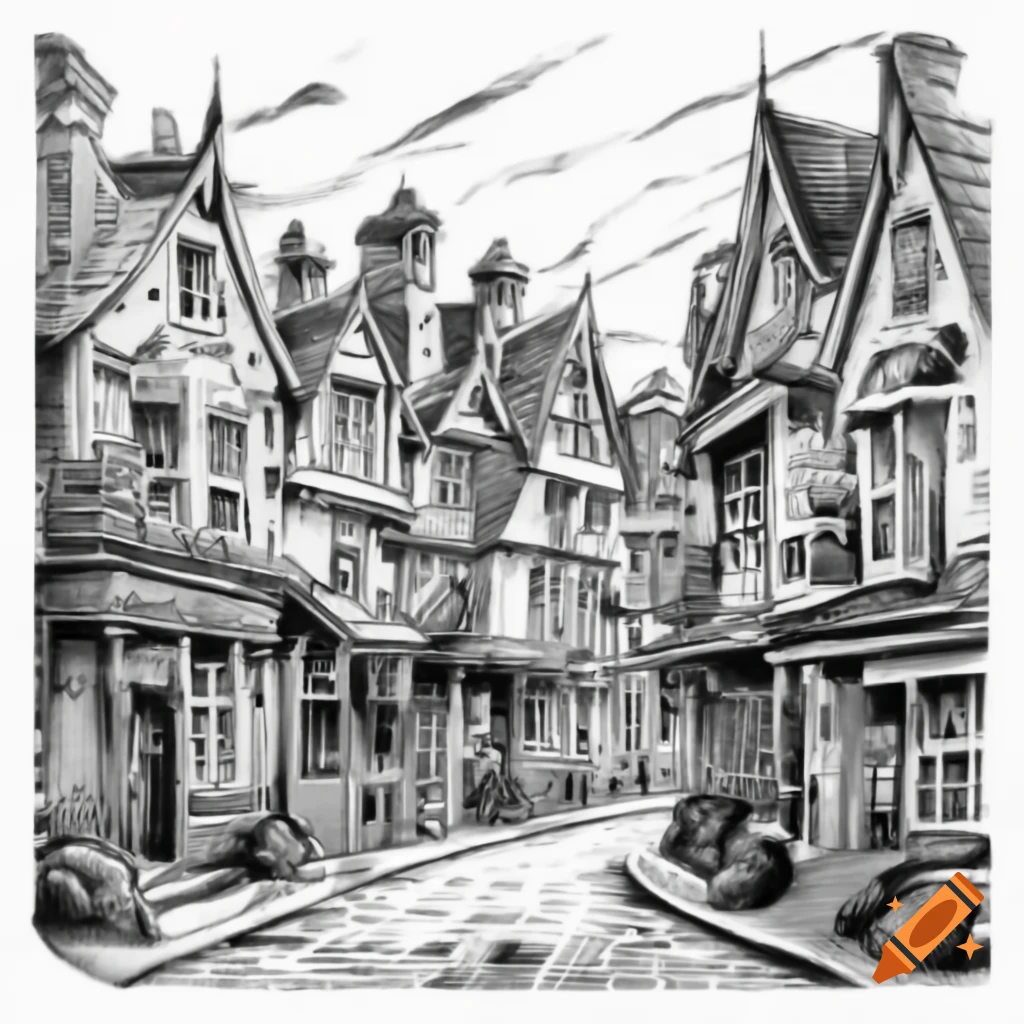 Detailed drawing of a victorian town in old style on Craiyon