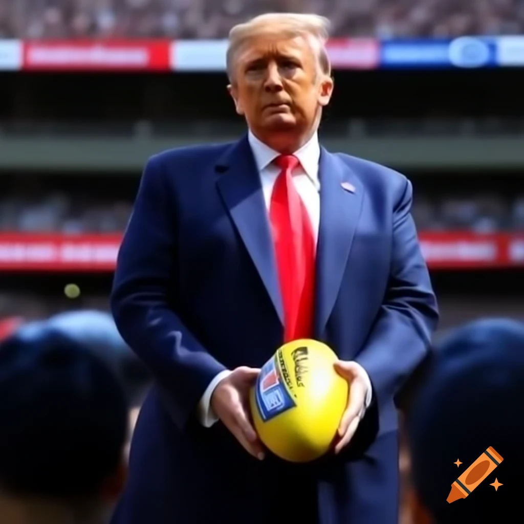 Donald Trump kicking an AFL football on Craiyon