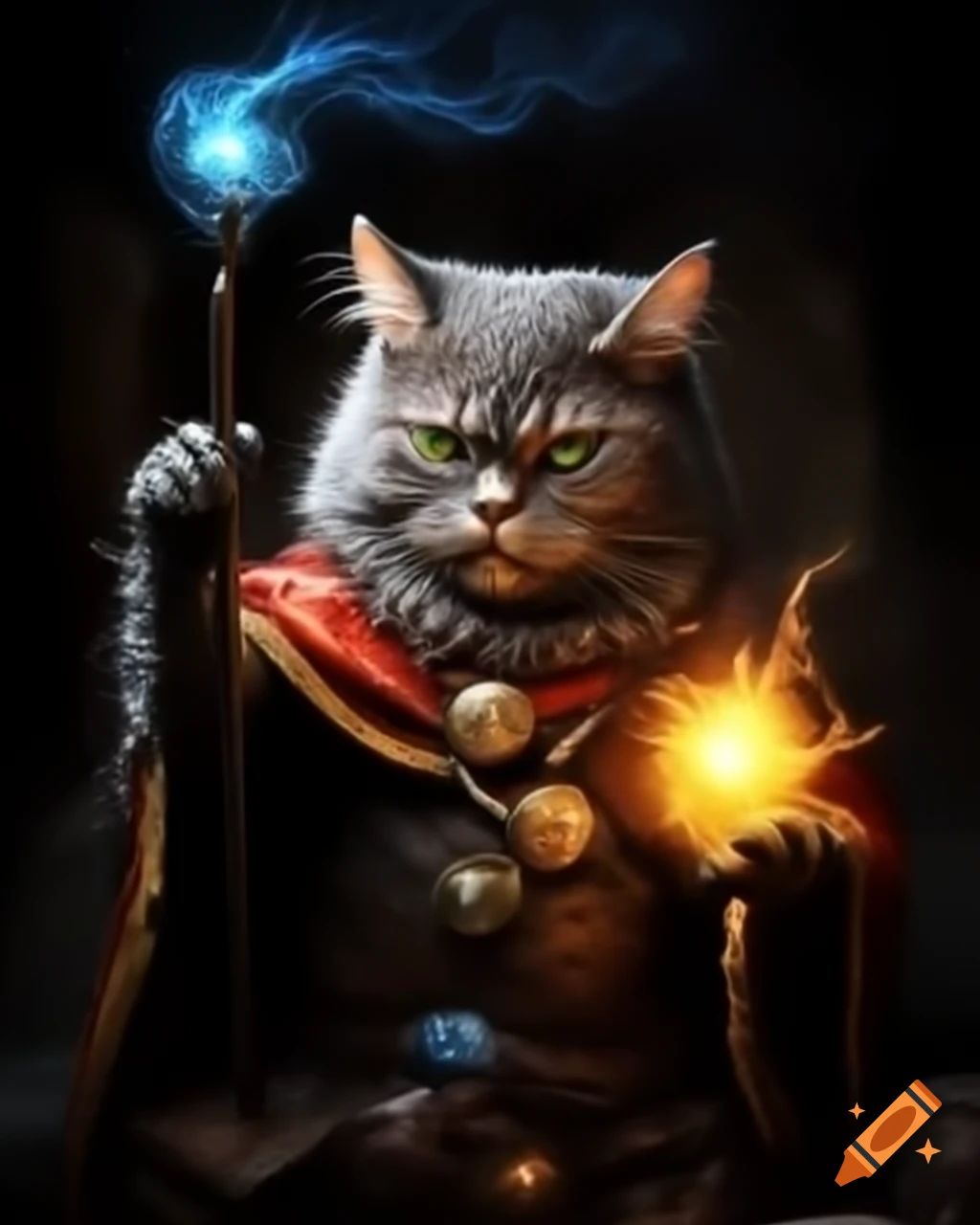 Sorcerer cat casting a magical spell in a witcher style on Craiyon