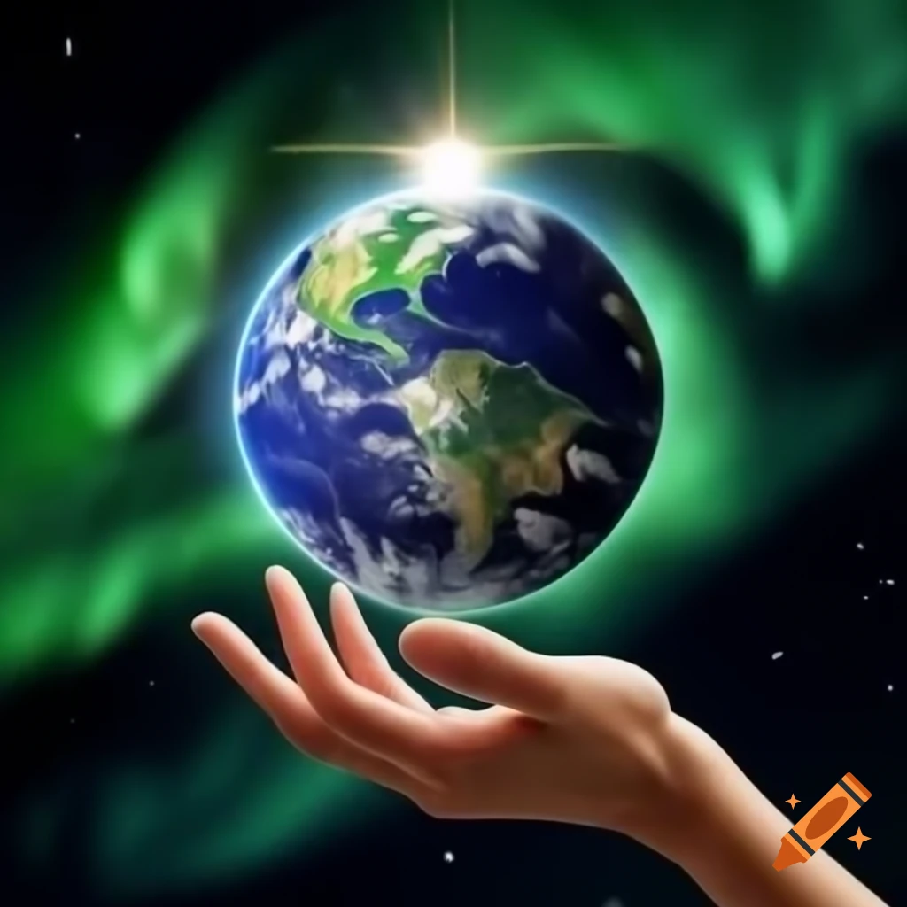 Hand crafting celestial bodies with emerald aurora on Craiyon