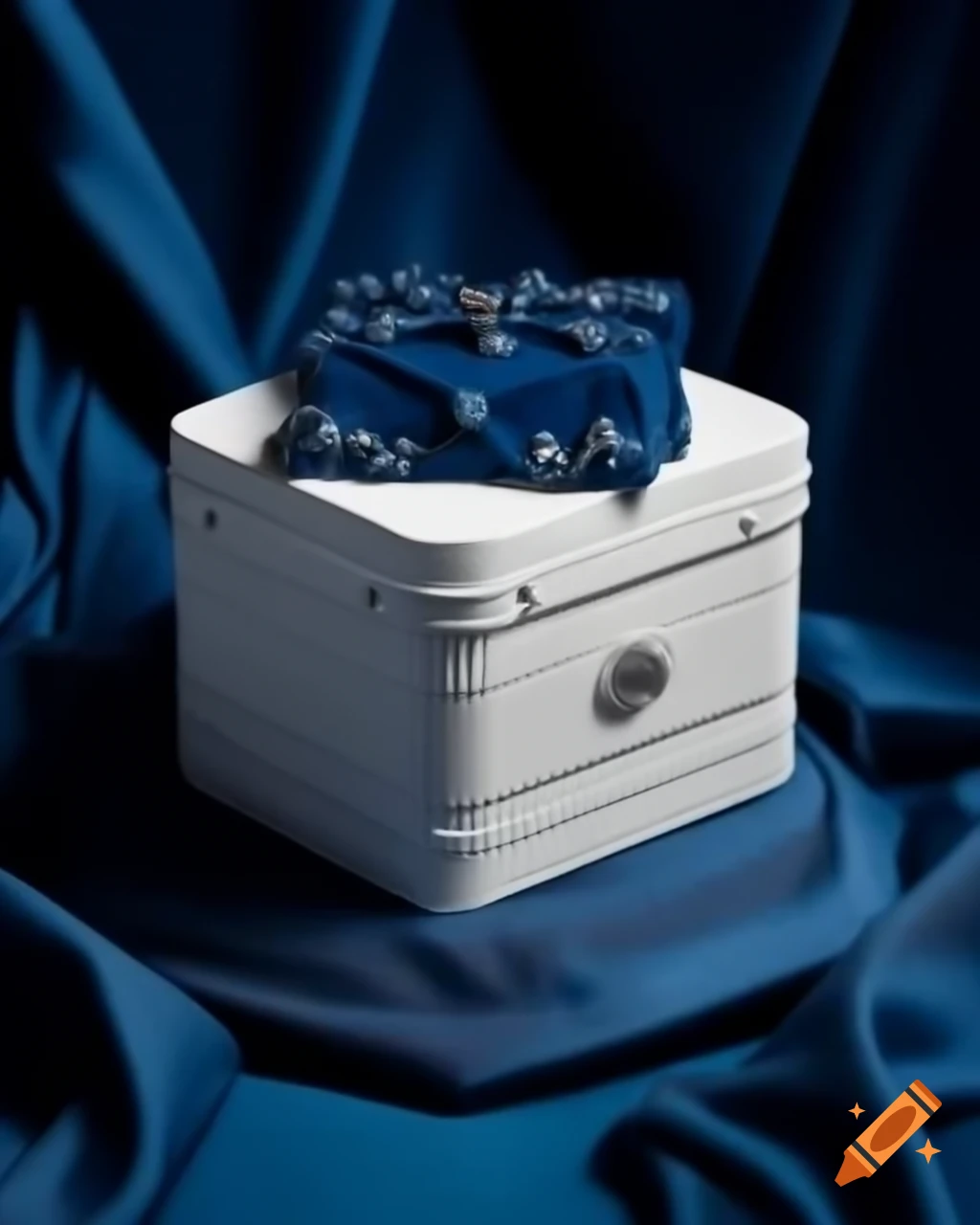 Deep blue jewelry box on pristine white surface, symbolizing luxury and ...