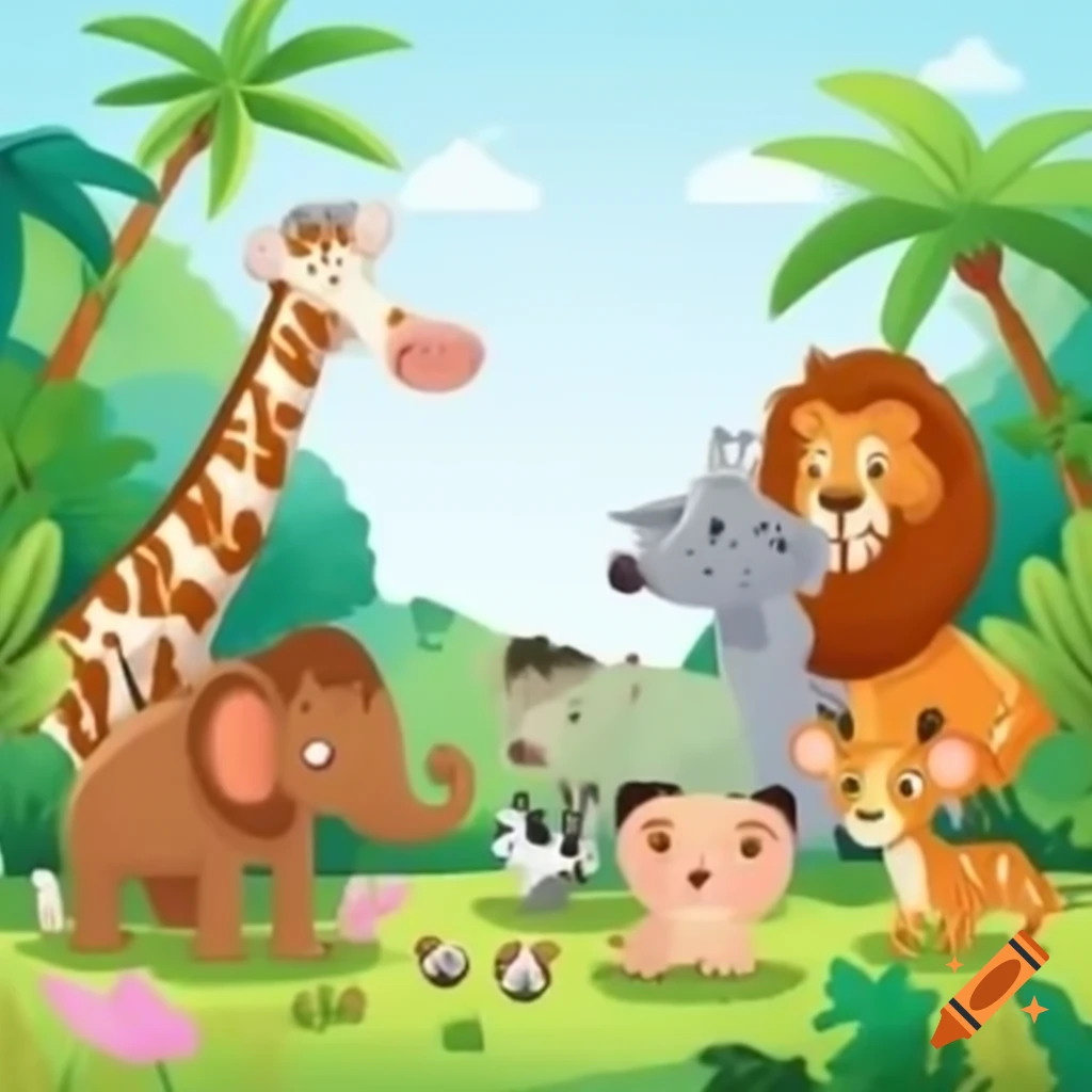 Colorful cartoon jungle animals on Craiyon