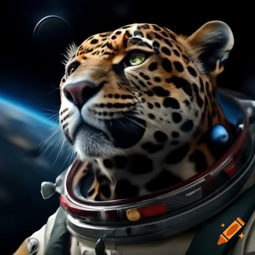 Jaguar humanoid character in a space setting on Craiyon