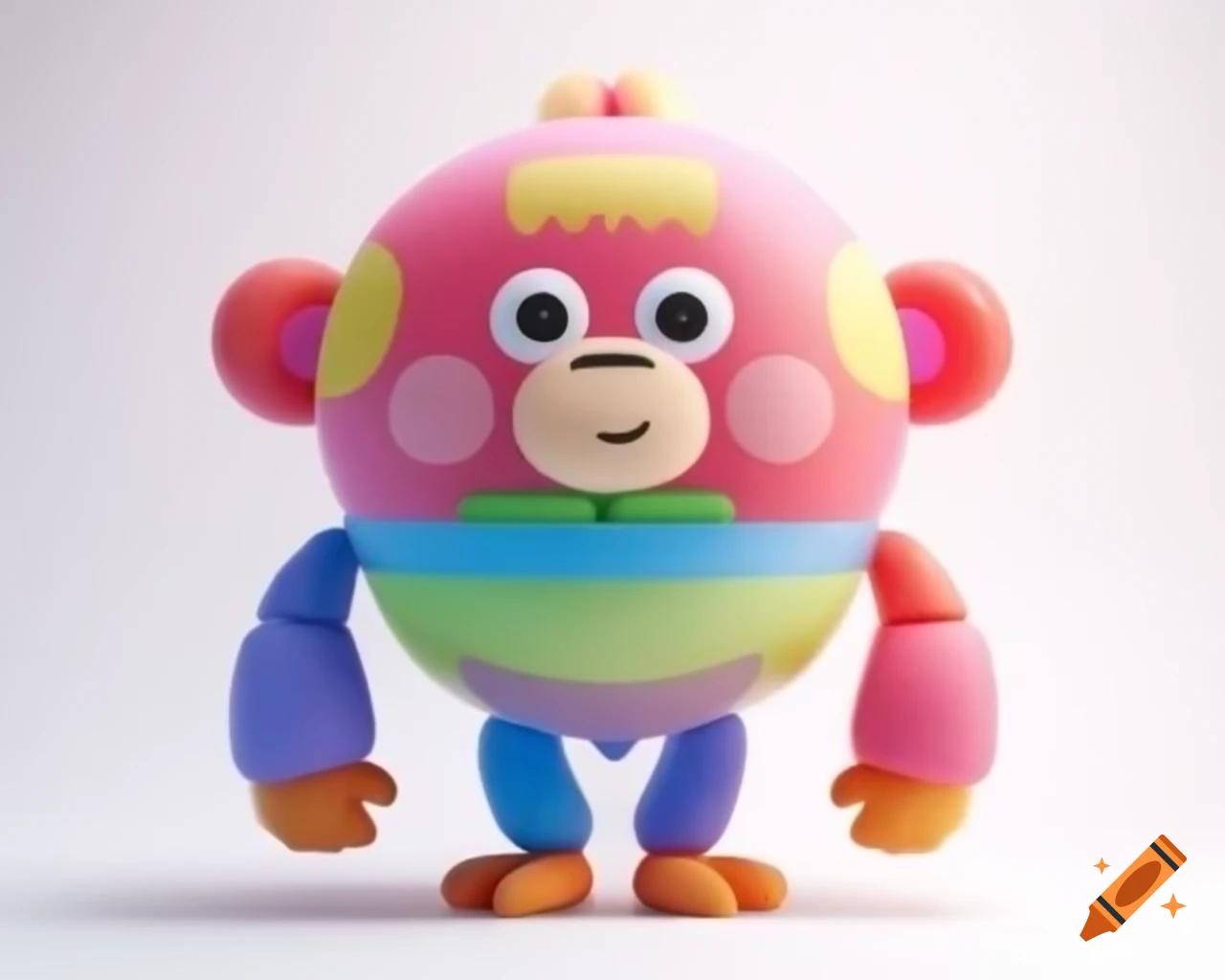 Gigantic colorful inflatable night ape with smiling face and expressive ...
