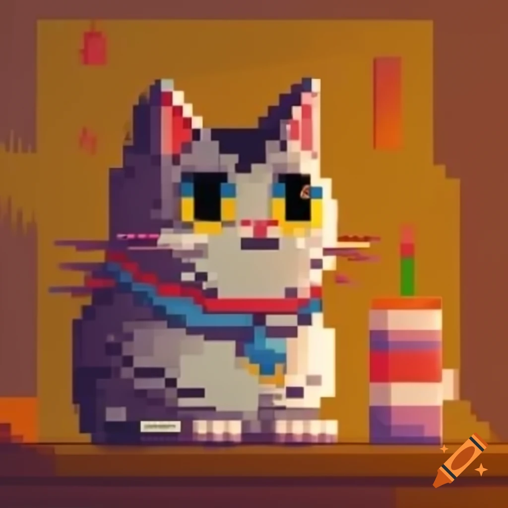 Pixel art cat in 32-bit style, 64x64 pixels on Craiyon