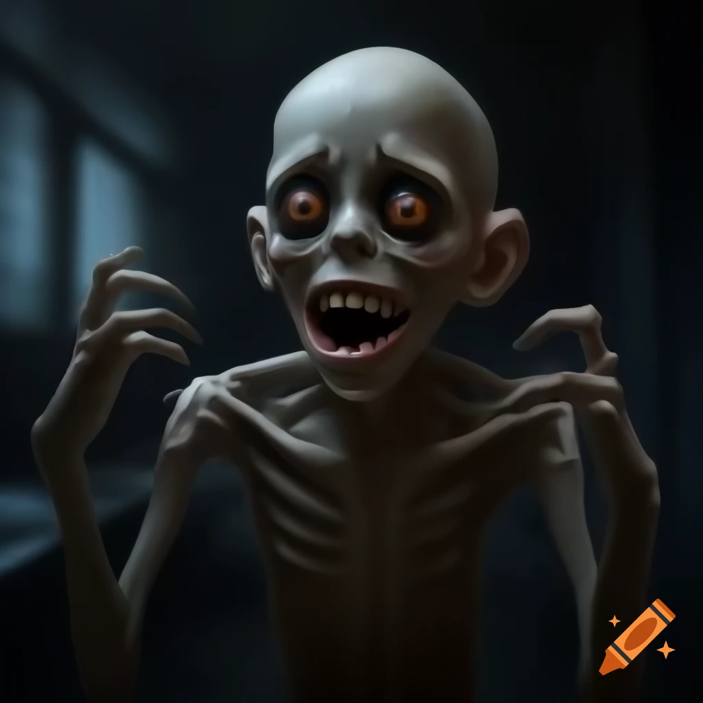 Eerie humanoid figure with unnatural proportions and unsettling ...