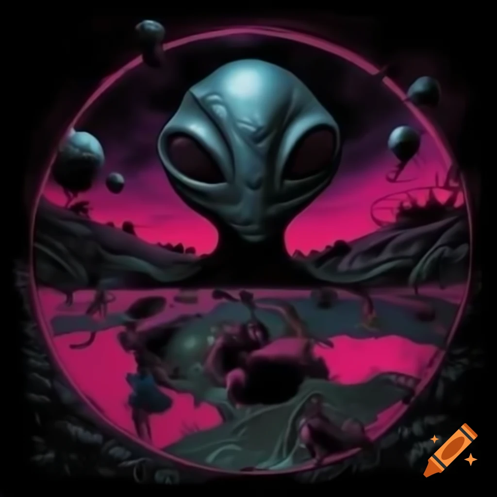 Dark, horror-inspired album cover art for 'Aliens Calling Earth ...