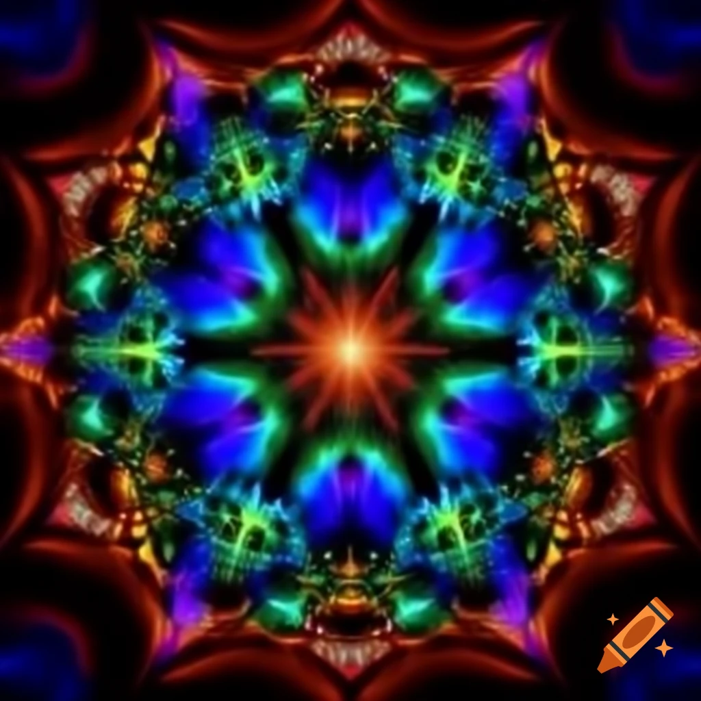 Psychedelic kaleidoscope featuring vibrant colors and abstract patterns on Craiyon