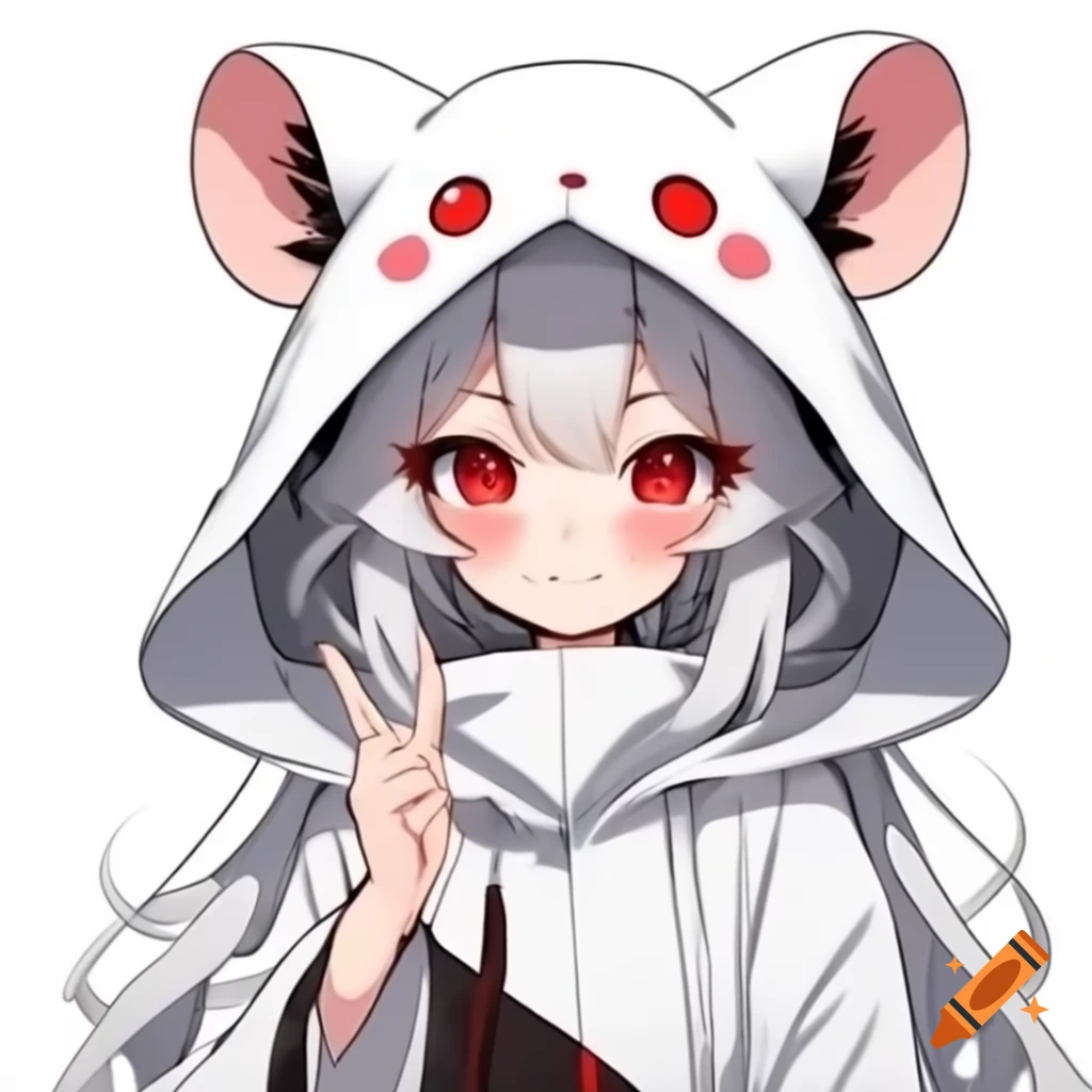 Anime girl with rat ears and red eyes wearing a cloak on Craiyon