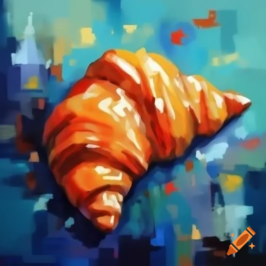 Abstract oil painting of a croissant on Craiyon